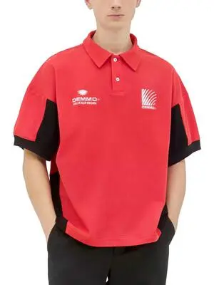 DEMON Panelled Cotton Polo Shirt - Red