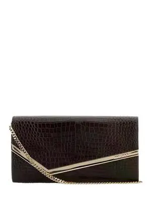 JIMMY CHOO Emmie Crocodile-effect Clutch - Brown