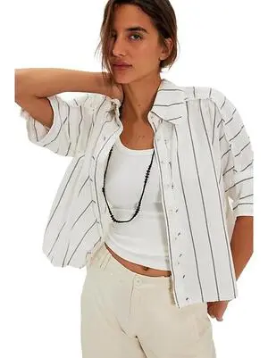 Free People We The Free Seaside Striped Shirt - Ivory Combo