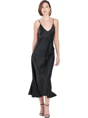 Natori Key Essentials Sheath Flounce Silk Slip Dress - Black