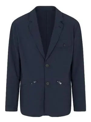 Emporio Armani Single-breasted Nylon Seersucker Blazer - Navy