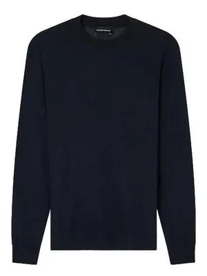 Emporio Armani Plain-knit Virgin Wool Jumper - Navy