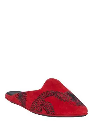 Natori Suede Dragon Embroidery Slides Red