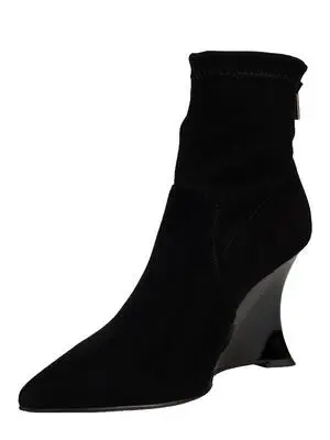 Natori Neko Suede Wedge Ankle Boots - Black