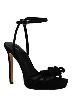 Natori Chizu Suede Knotted Bow Platform Heel - Black