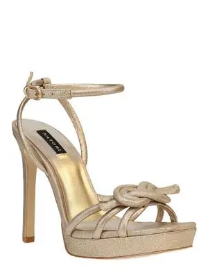 Natori Chizu Suede Knotted Bow Platform Heel - Gold