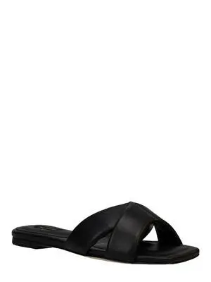Natori Vitta Nappa Leather Slide Sandals - Black