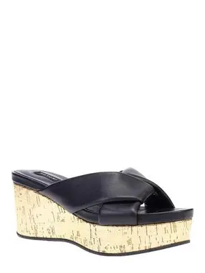 Natori Lanna Nappa Leather Platform Thong Sandals - Black