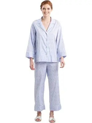 Natori Infinity Cotton Sateen Notch Pajama Set - Blue