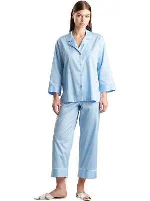 Natori Cotton Sateen Essentials Notch Pj Set - Blue