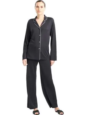 Natori Oasis Notch Pajama Set - Black