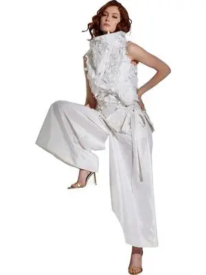 Natori Couture Silk Dupioni Palazzo Pants - White
