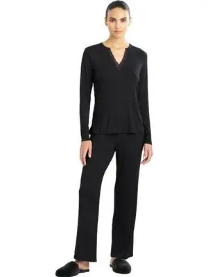 Natori Feathers Essentials Viscose Blend Pajama Set - Black
