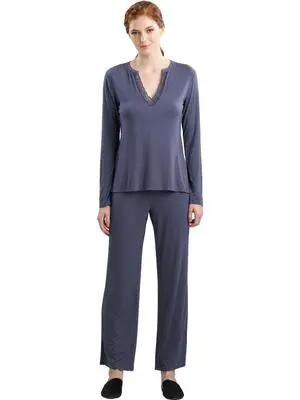 Natori Feathers Essentials Viscose Blend Pajama Set - Navy