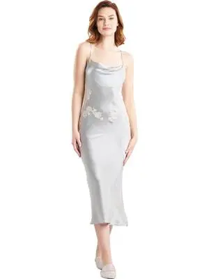 Natori Lolita Lace Silk Slip Dress - Silver