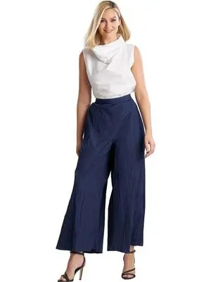 Natori Taffeta Plisse Wide Leg Pants - Navy / Blue