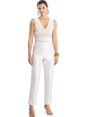 Natori Couture Silk Dupioni Slim Pants - White