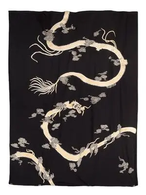 Natori Cocoon Dragon Embroidered Throw - Gray / Black / White