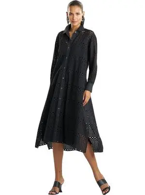 Natori Round Eyelet Oversized Shirtdress - Black