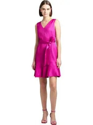 Natori Scroll Jacquard Ruffle Hem Dress - Pink / Purple