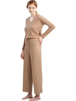 Natori Eden Rib Knit Straight Leg Pants Neutral