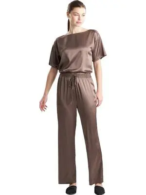 Natori Straight Leg Stretch Satin Pants - Brown