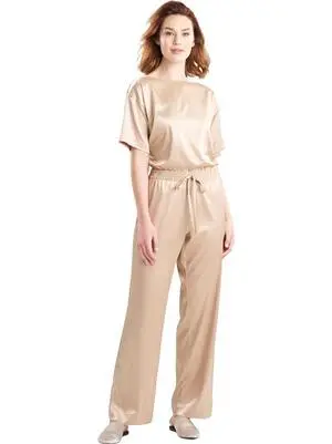 Natori Straight Leg Stretch Satin Pants - Natural