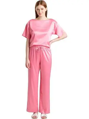 Natori Straight Leg Stretch Satin Pants - Pink