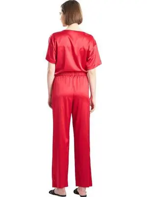Natori Straight Leg Stretch Satin Pants - Red