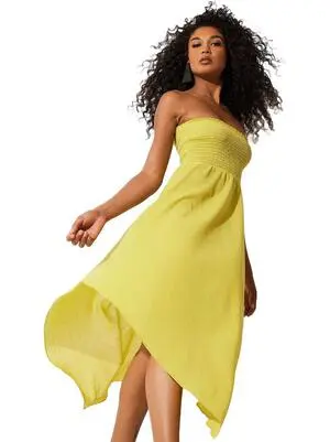 Natori Cotton Gauze Bandeau Dress - Yellow