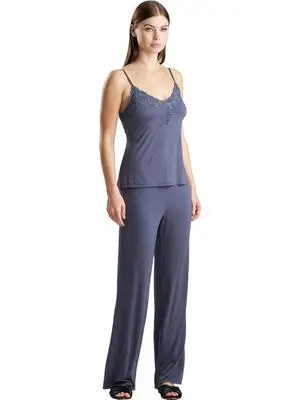 Natori Feathers Essentials Lenzing Ecovero Viscose Lace Cami Pj - Navy