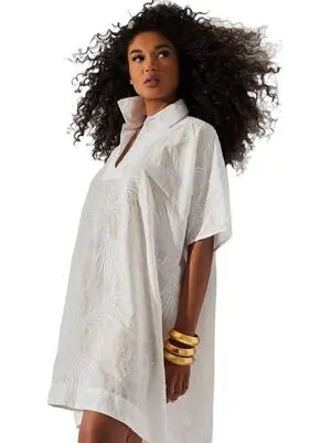 Natori Palm Embroidered Oversized Caftan White