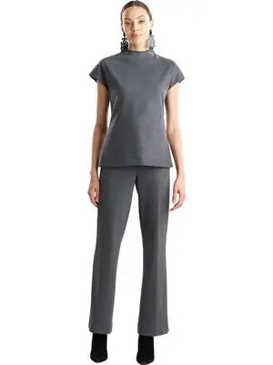 Natori Double Jersey Funnel Neck Top - Gray
