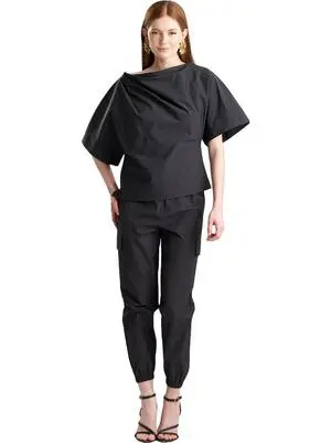 Natori Tech Cotton Taffeta Origami Top - Black