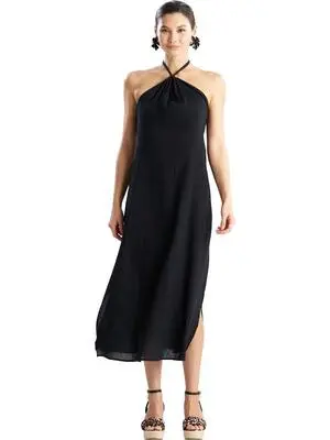 Natori Cotton Gauze Halter Dress - Black