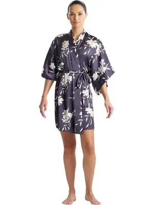 Natori Lily Printed Satin Wrap - Blue