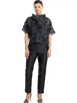 Natori Couture Piña Embroidered Funnel Neck Top - Black