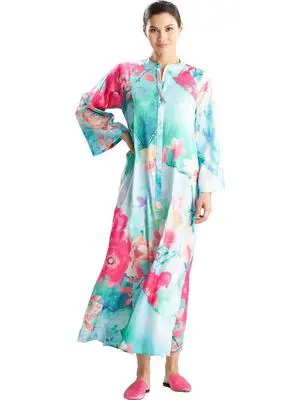 Natori Floral Garden Zip Caftan - Blue