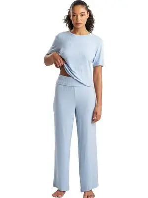Natori Ribbed Knit Ease Pants - Blue