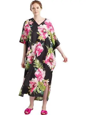 Natori Sonomi Wedge Caftan - Black / Floral / Multicolor