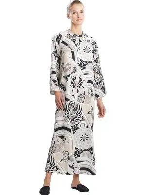 Natori Medallion Print Zip Caftan - Black