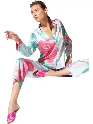 Natori Floral Garden Notch Pajama Set - Blue