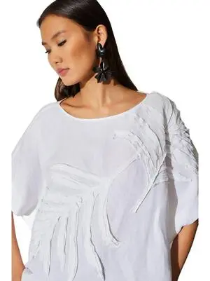 Natori Linen Blend Embroidered Caftan Top - White