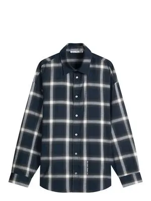 Acne Studios Setar Long Sleeve Flannel Shadow Check Shirt - Navy Multi