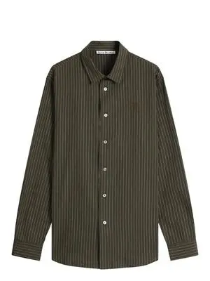 Acne Studios Sarow Long Sleeve Poplin Stripe Shirt - Green Melange