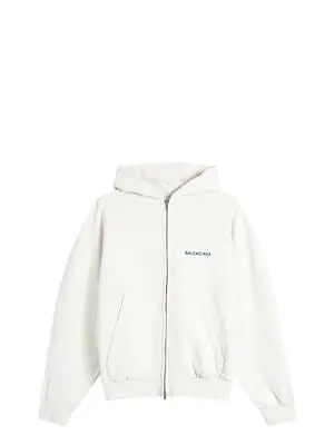 Balenciaga Logo Back Zip-up Hoodie - Dirty Wht/sport Blue