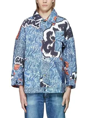 GARBAGE TV Graffiti-print Canvas Jacket - Blue