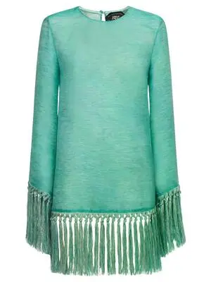 TALLER MARMO Claudia Fringe-trim Mini Dress - Green