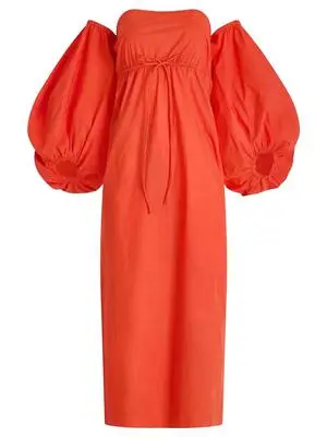 Rosie Assoulin Balloon-sleeve Off-shoulder Midi Dress - Orange