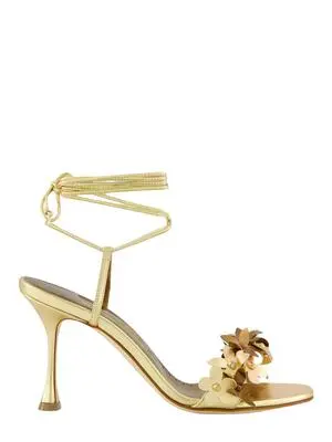 MANOLO BLAHNIK Flower-Embellished High-Heel Sandals